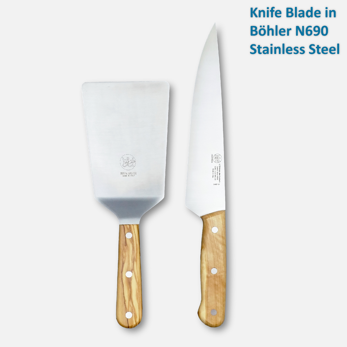 Set - Chef Knife & Wide Spatula - Wood Handle | Due Buoi Spatula Store